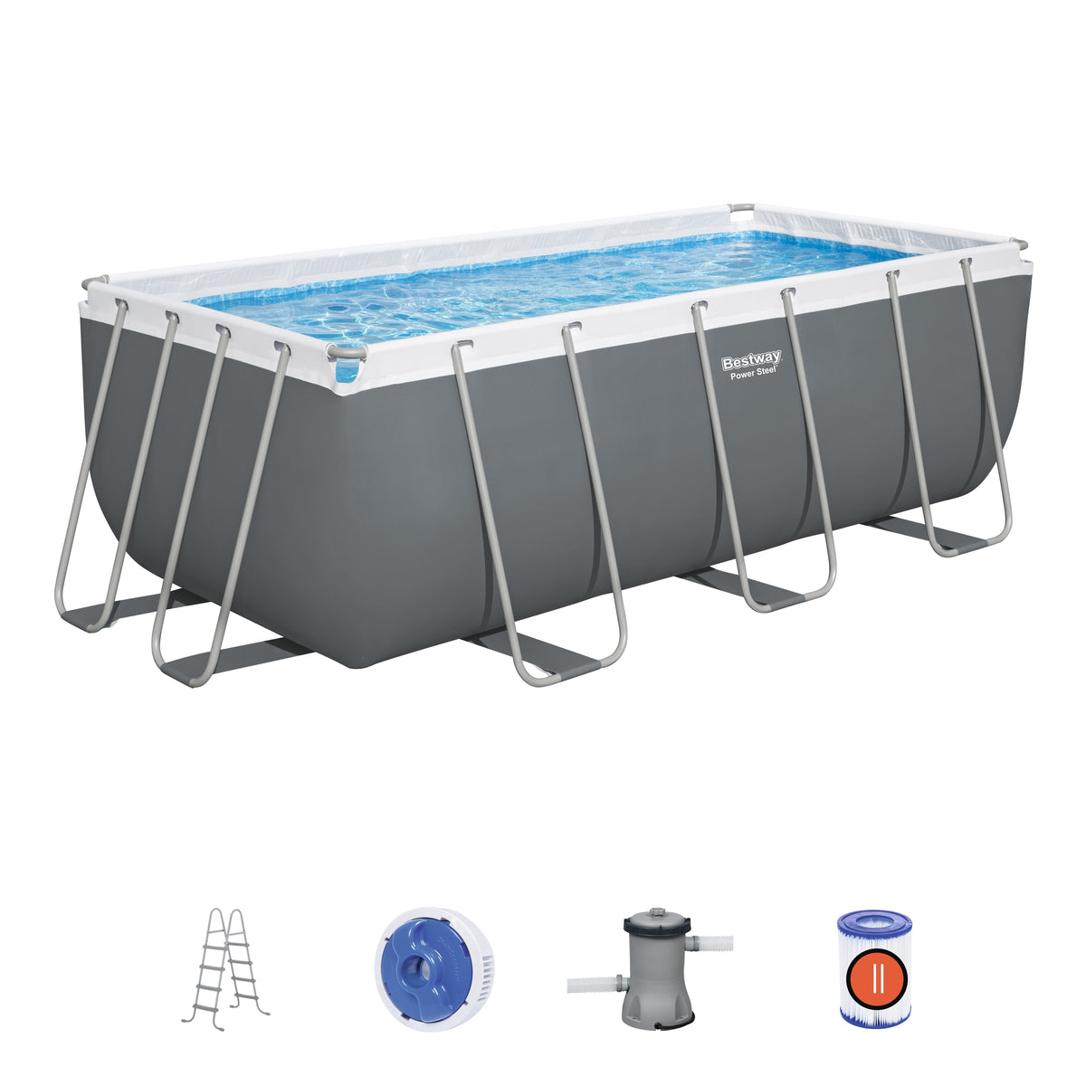 Bestway Above Ground Steel Rectangular Pool Set 4.12m x 2.01m x 1.22m ...